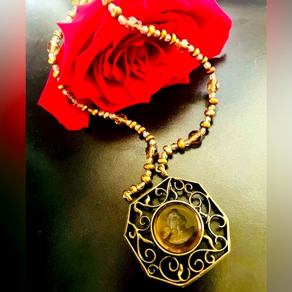 Vintage | Jewelry | Vintage Style Glass Square Cameo Beaded Necklace ...